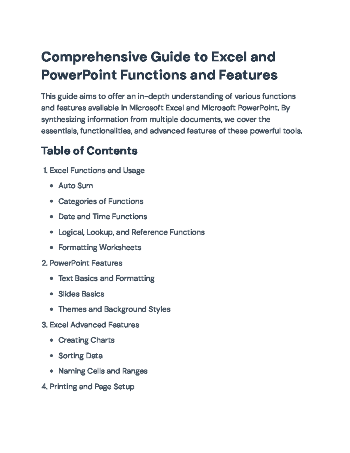 Comprehensive Guide to Excel and PowerPoint Functions and Features - By synthesizing information ...