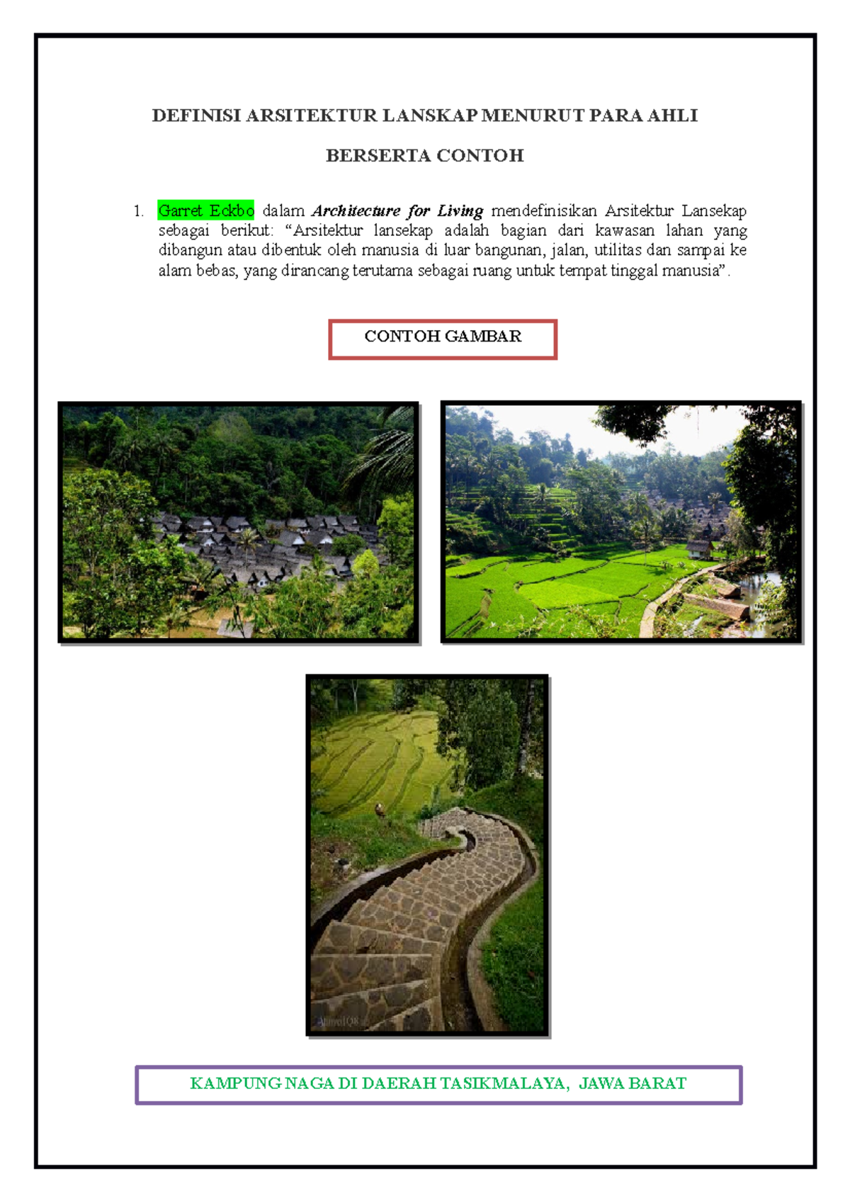 Pengantar Arsitektur Lanskap: Definisi dan Contoh dari Para Ahli - Studocu