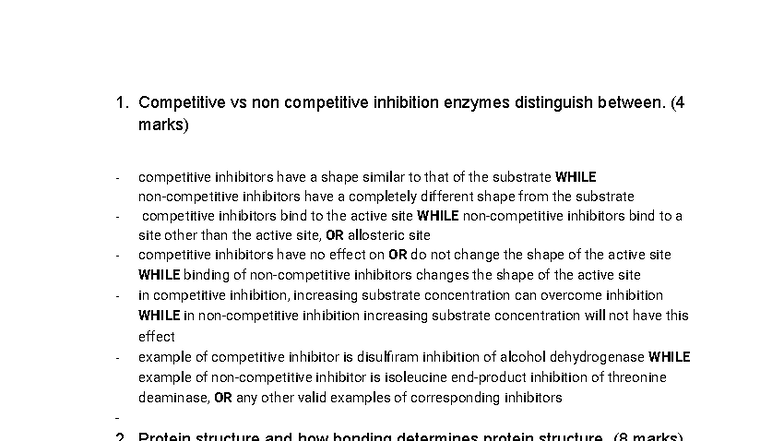 Bio Test - Competitive vs Non-Competitive Inhibition & Protein ...