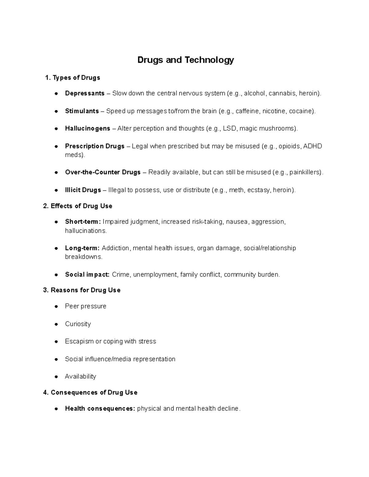 Pdhpe Study Notes: Understanding Drugs and Their Impact - Studocu