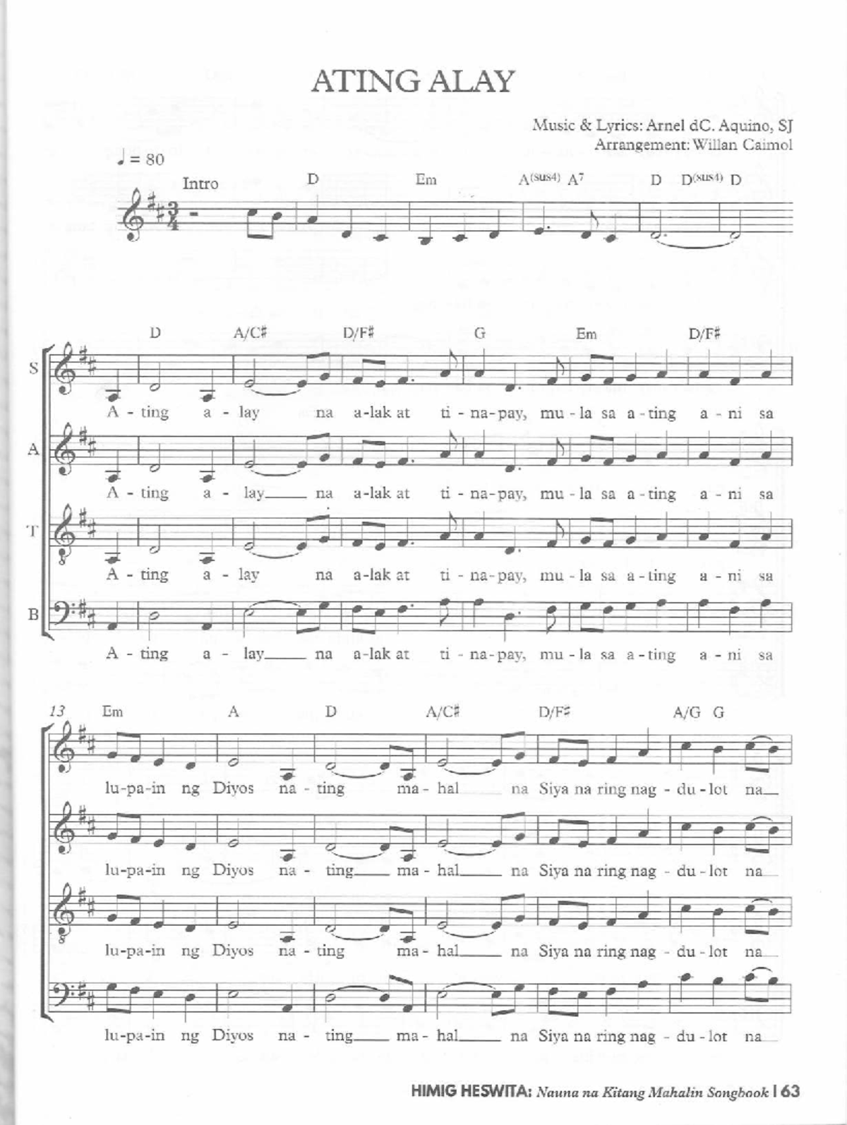 Ating Alay: Music & Lyrics by Arnel dC. Aquino, SJ - Studocu