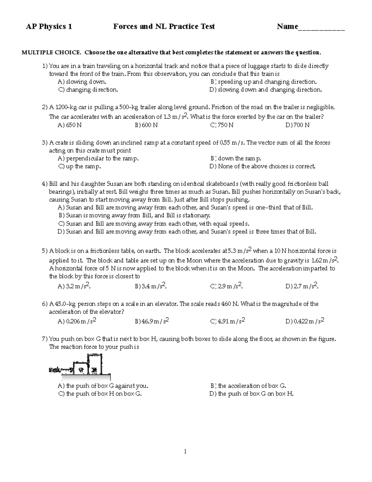 AP Physics 1 Forces and NL Practice Test Answers - Studocu
