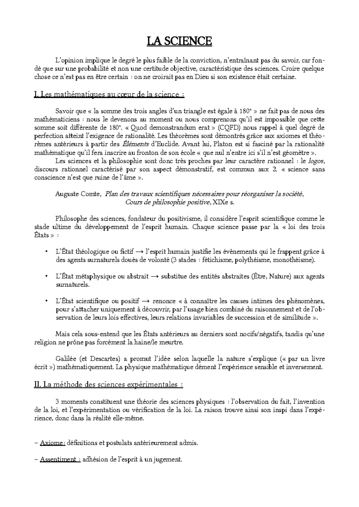 LA SCIENCE : Résumé des Cours et Préparation au Bac - Studocu