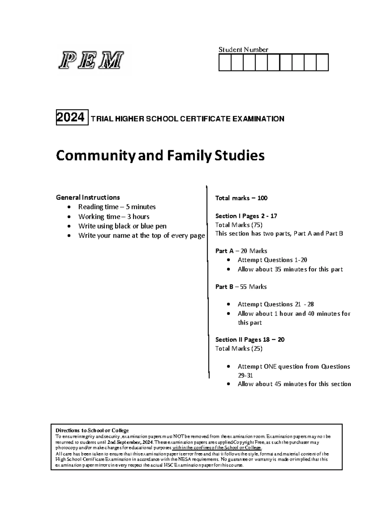 2024 PEM Trial HSC Community and Family Studies Marking Guidelines ...