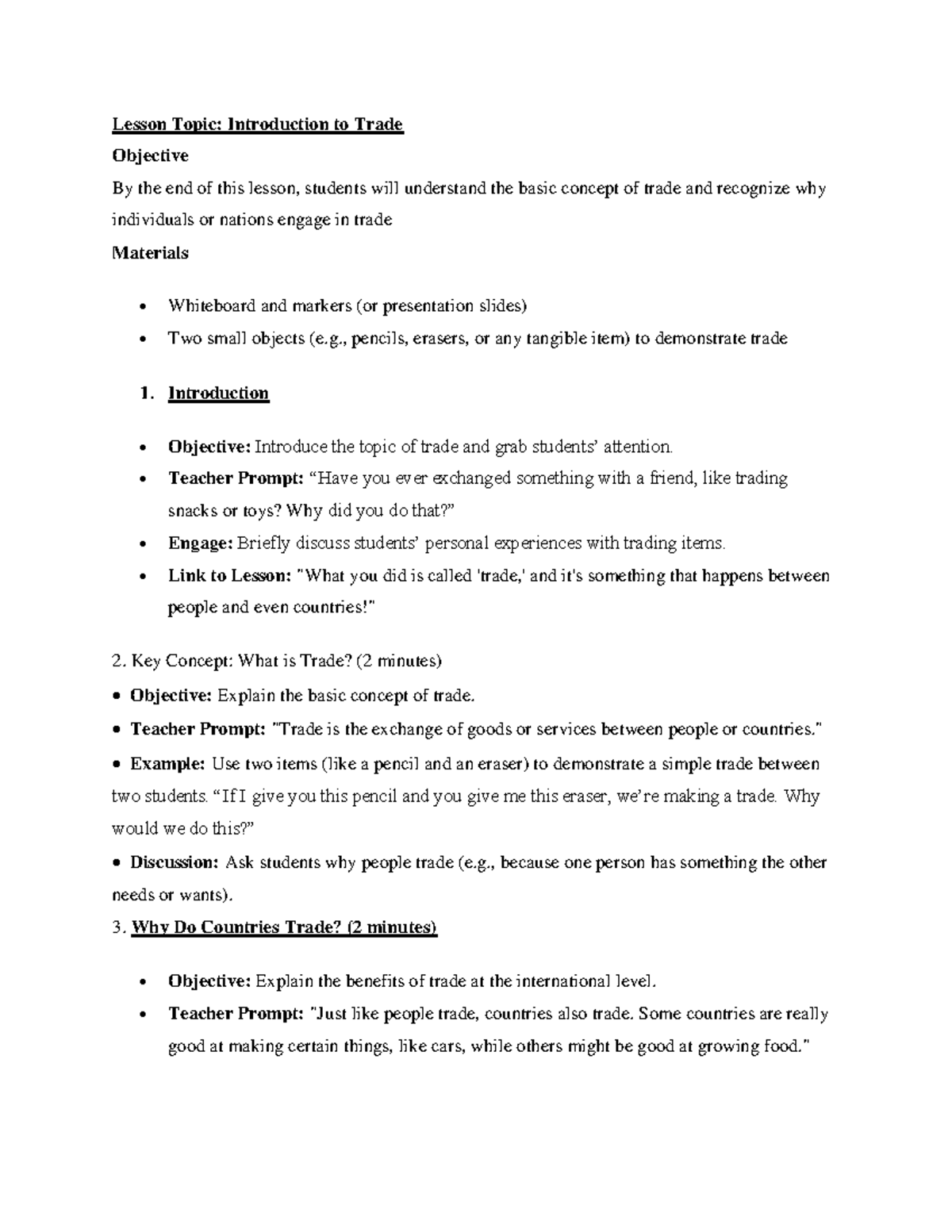 Lesson plan merged - notes - Lesson Topic: Introduction to Trade ...