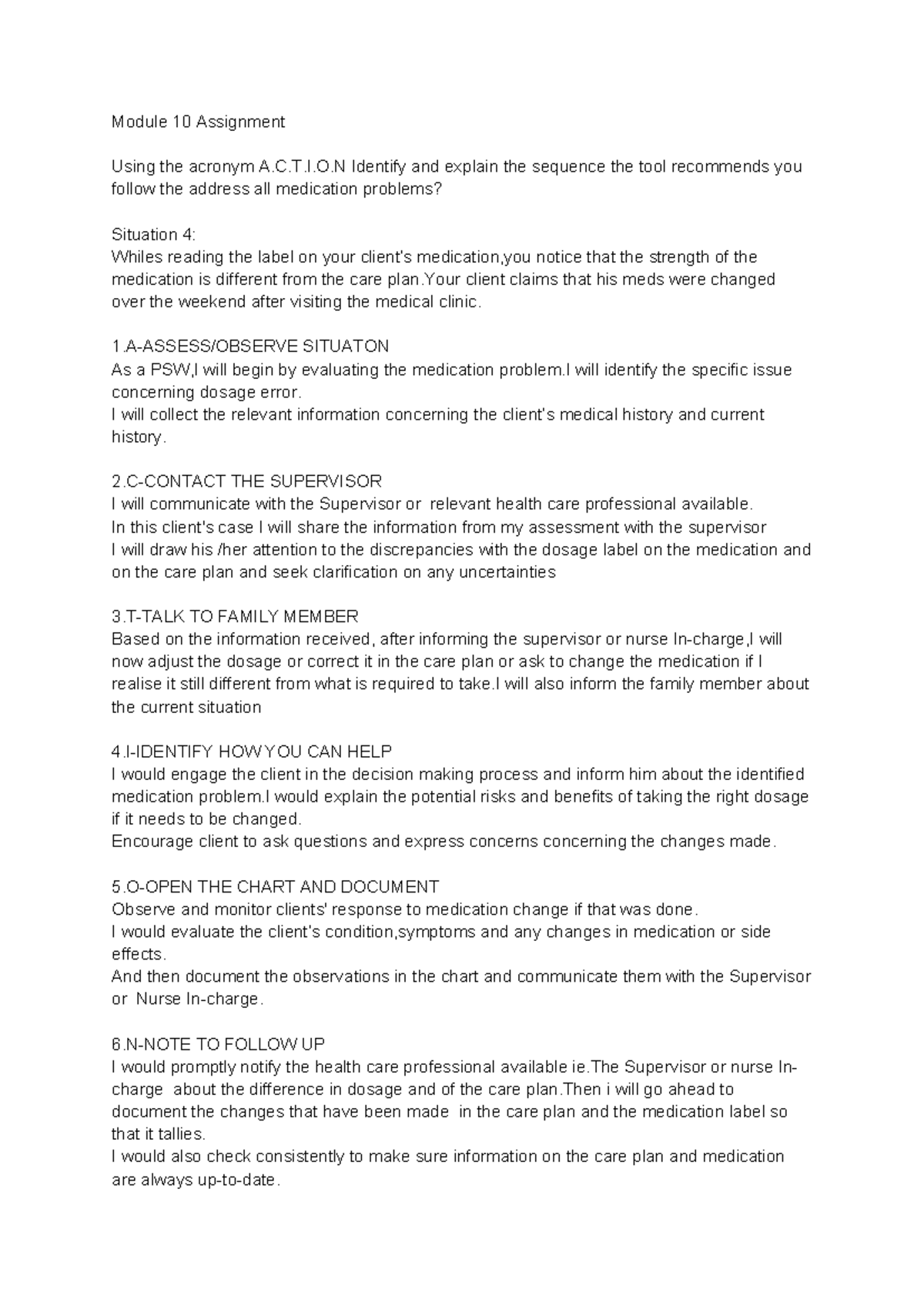 Module 10 Assignment 1: Addressing Medication Issues Using A.C.T.I.O ...