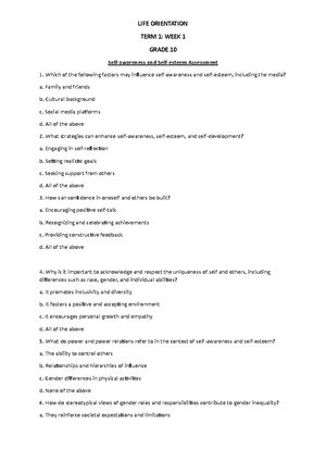 LIFE Orientation Gr 10 Term 1 Remote Learning Exercises Weeks 1-10 ...