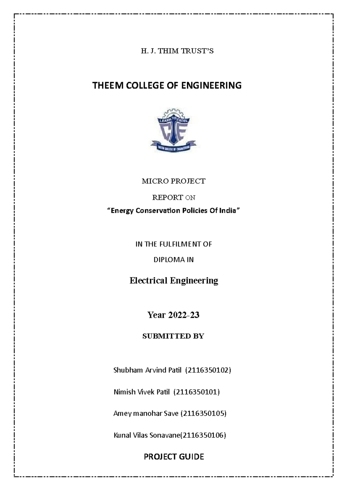 ECA in Progress - Energy conservation and audit - H. J. THIM TRUST’S ...