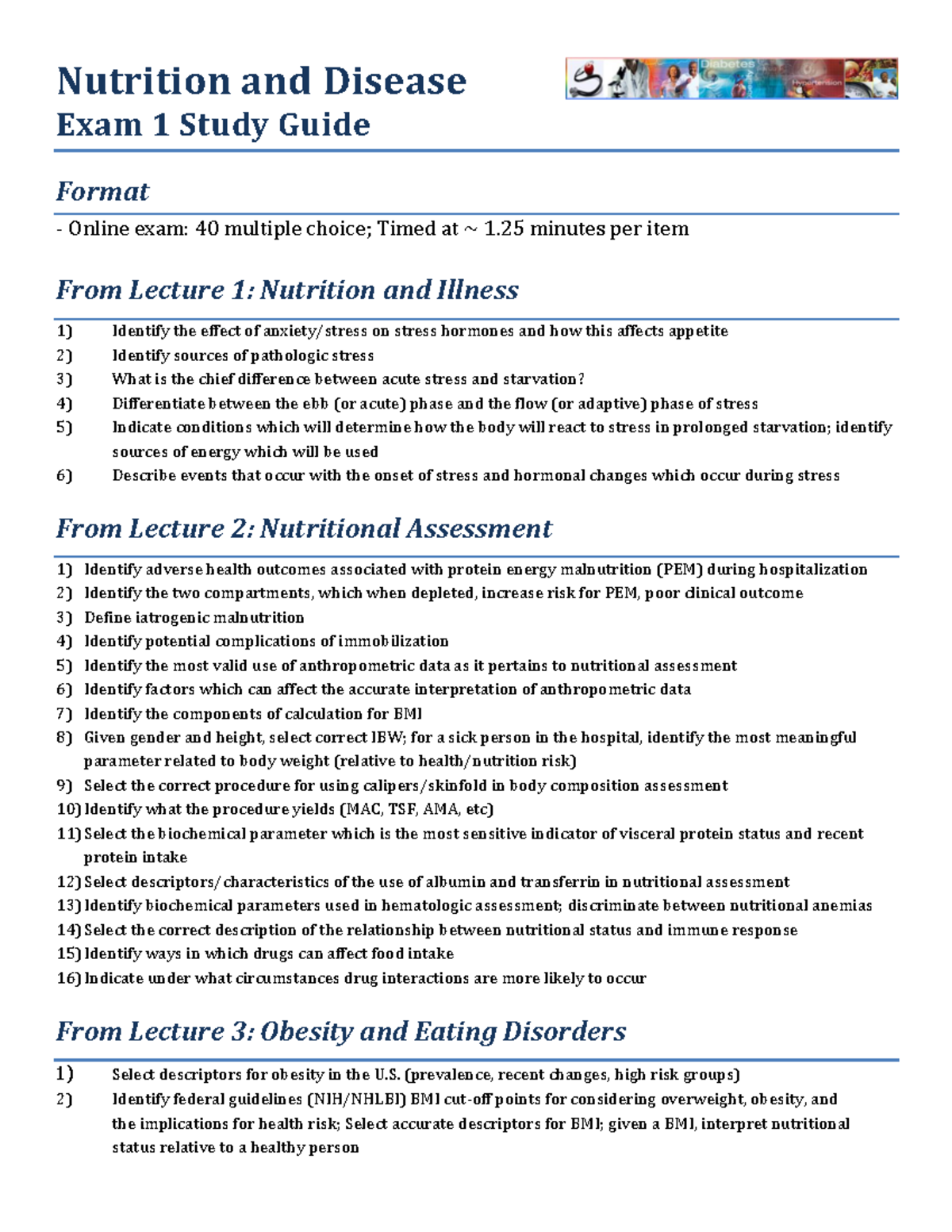 Nutrition and Disease Exam 1 Study Guide (NUTR 101) - Nutrition and ...