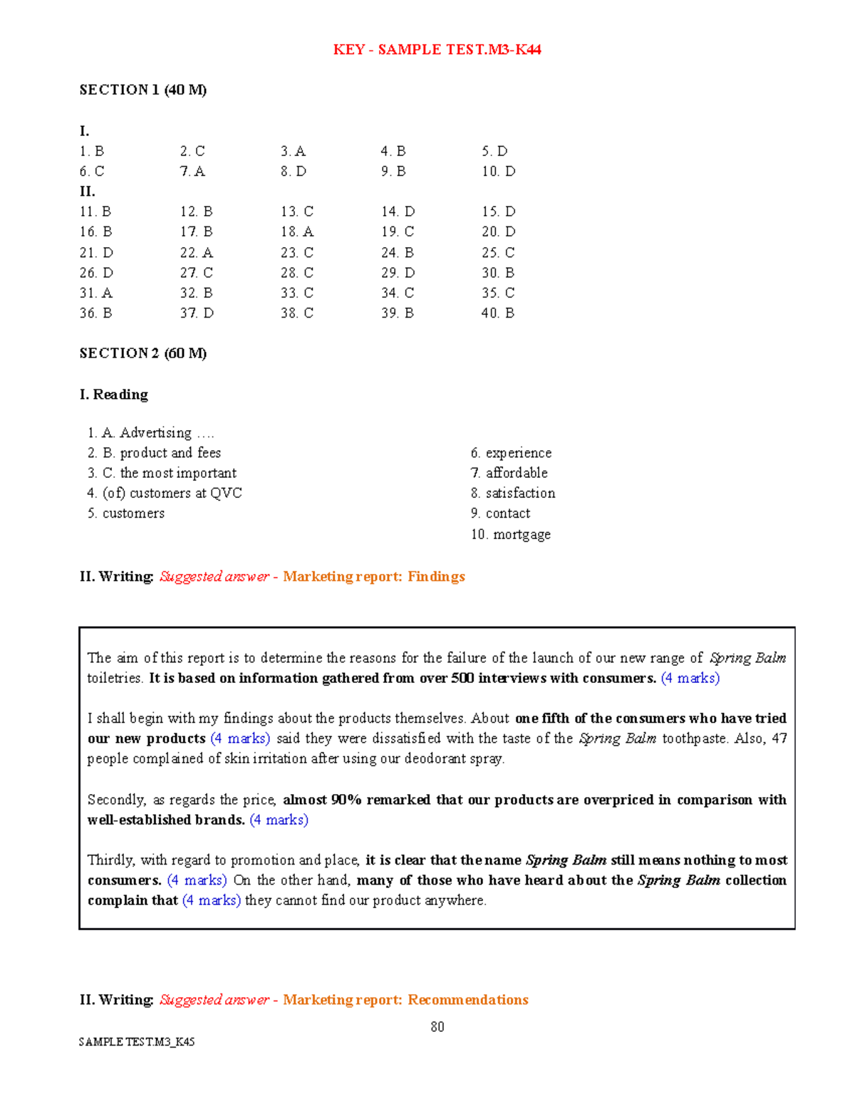 KEY-Sample test M3 K45 - key sample test - KEY - SAMPLE TEST-K SECTION ...