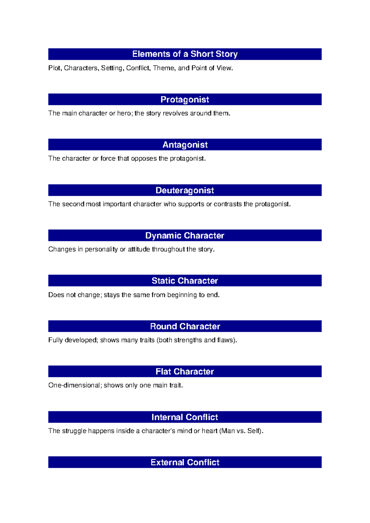 Short Story Elements Review Flashcards for Literature Class - Studocu