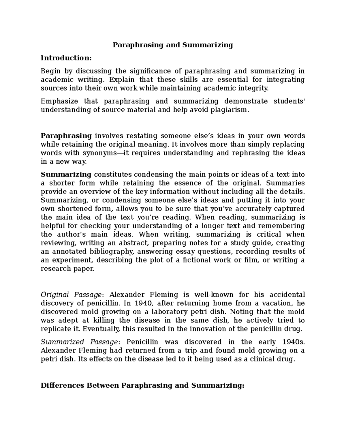 Paraphrasing and Summarizing Techniques in Academic Writing - Studocu