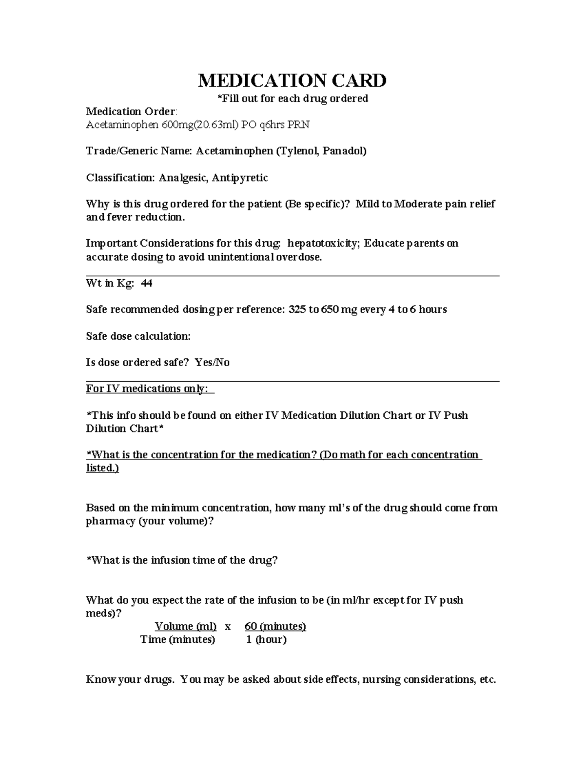 ACETAMINOPHEN MEDICATION CARD – DOSING & ADMINISTRATION GUIDELINES ...