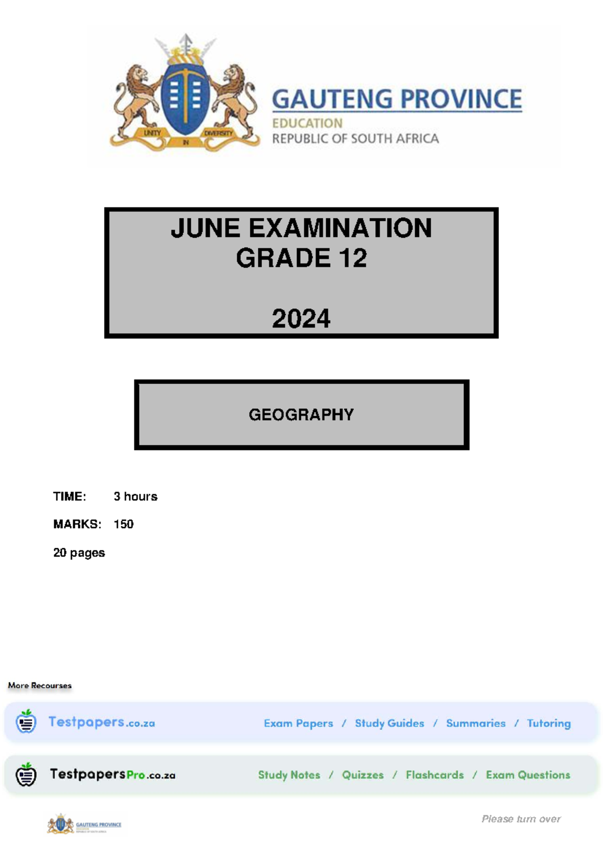 Gr 12 Geography (ENG) June 2024 Exam Question Paper & Instructions ...