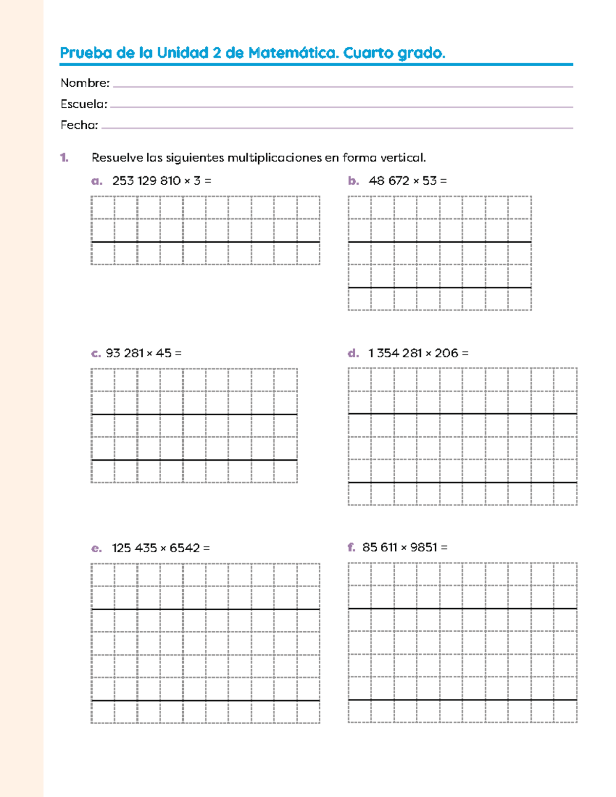 Matematica 4 grado Docente 78-80 - Prueba de la Unidad 2 de Matemática ...