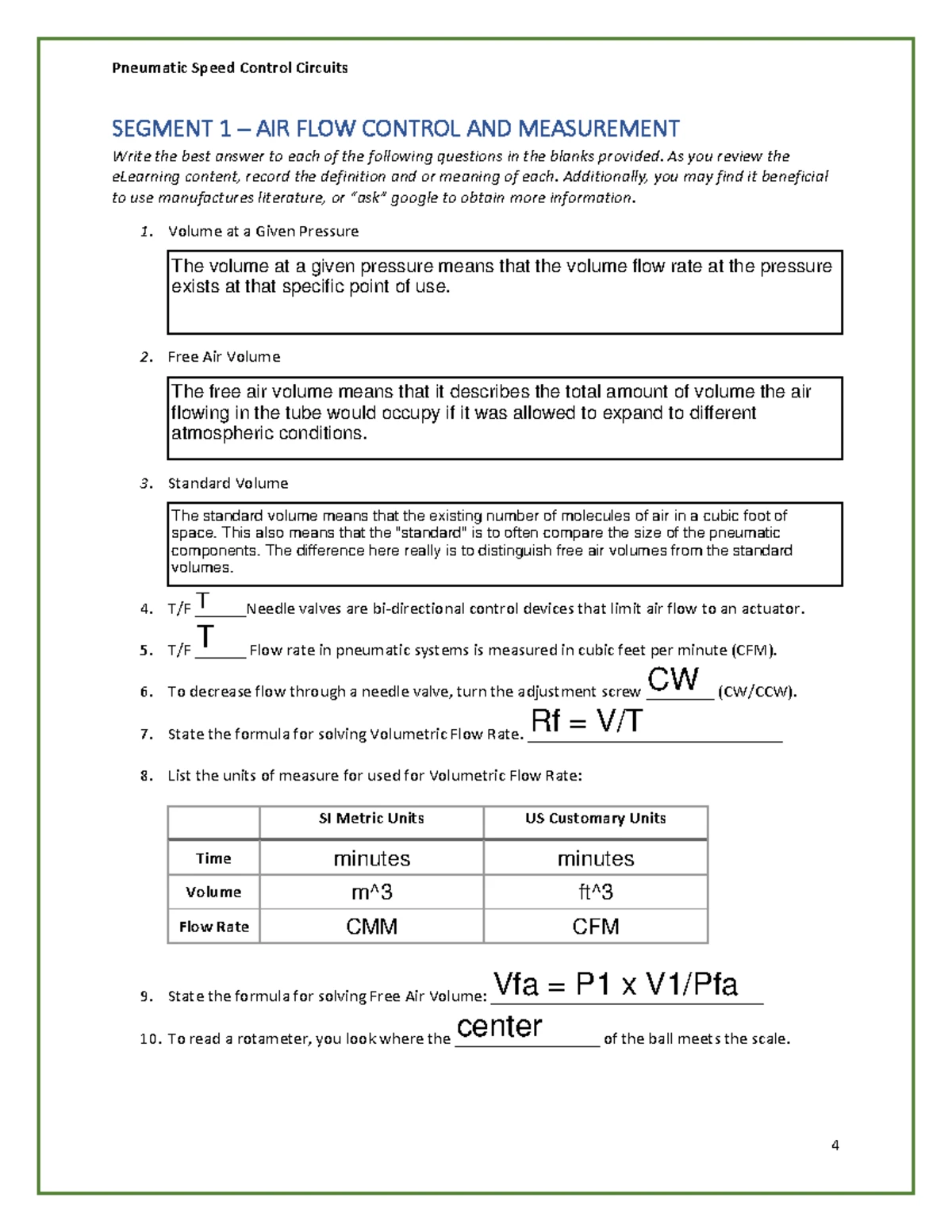 LAP#3 Pneumatic Pressure & Flow Worksheet: Principles & Calculations ...