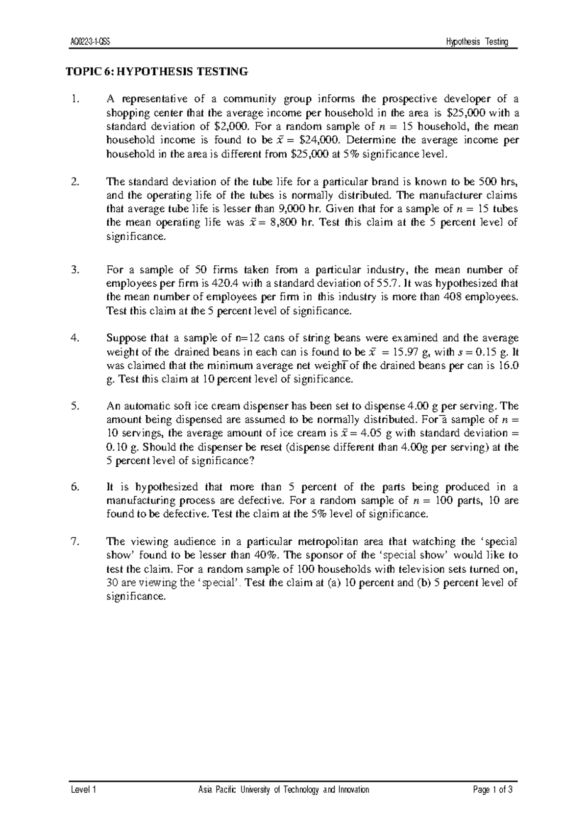 Tutorial 6 - Hypothesis Testing (with answer) - AQ022- 3 - 1 - QSS ...