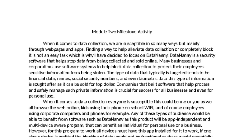 Module Two Milestone Activity: DataNanny Security Software Analysis ...