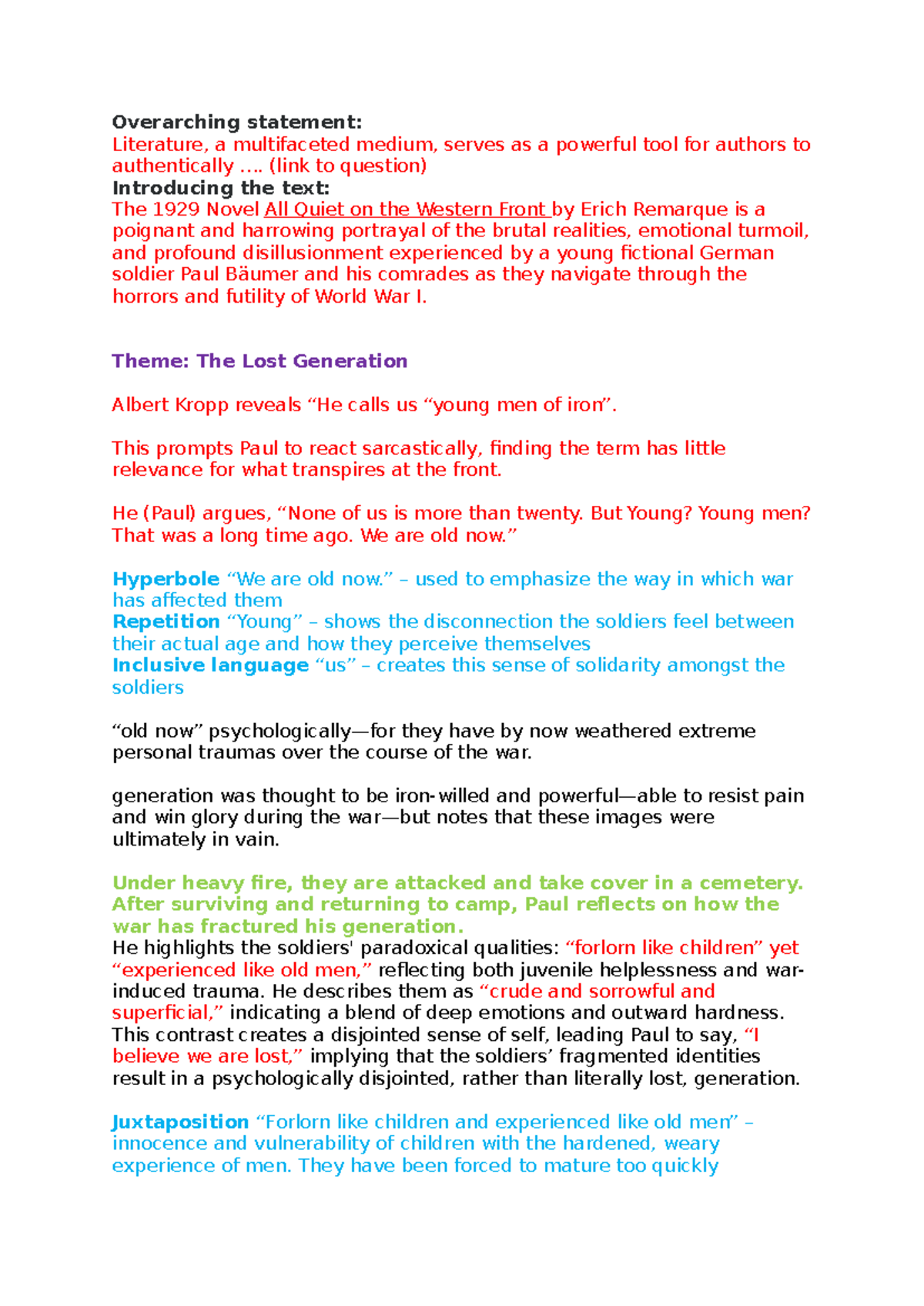 AQWF PREP - Themes and Analysis of All Quiet on the Western Front - Studocu