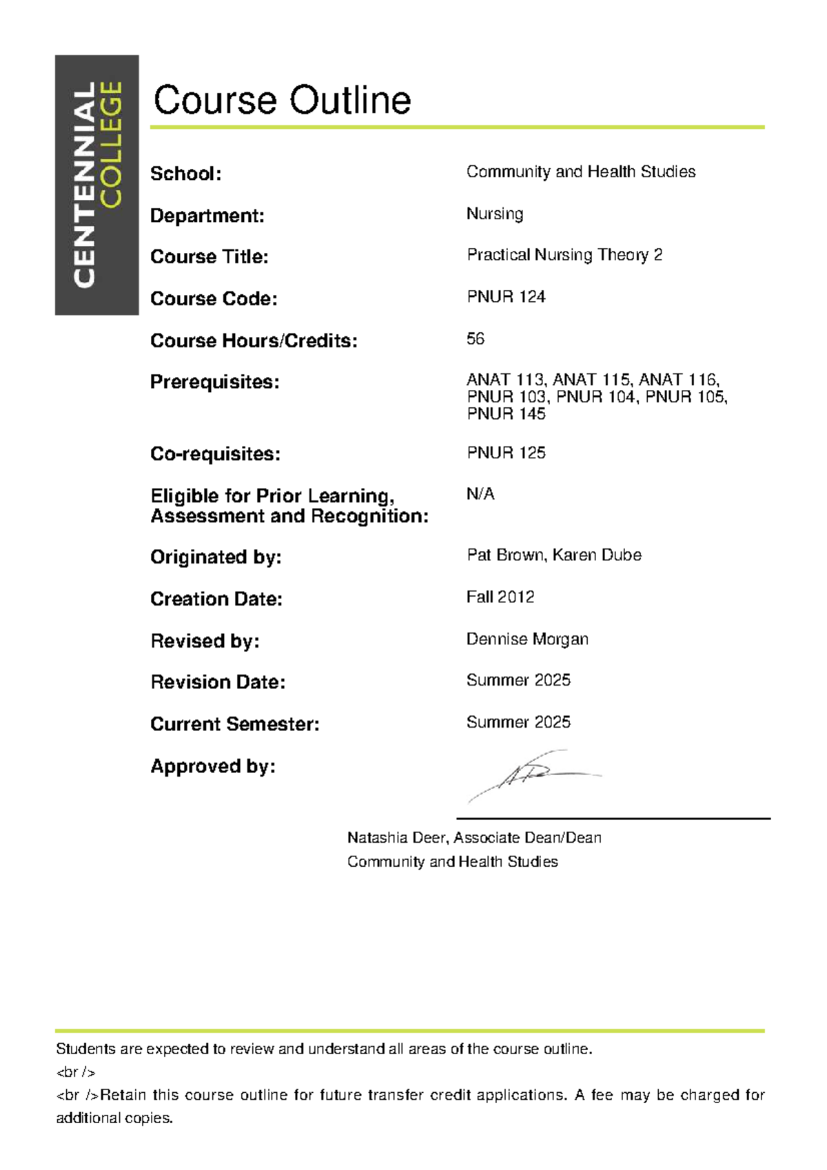 Practical Nursing Theory 2 Course Outline - PNUR 124 - Studocu