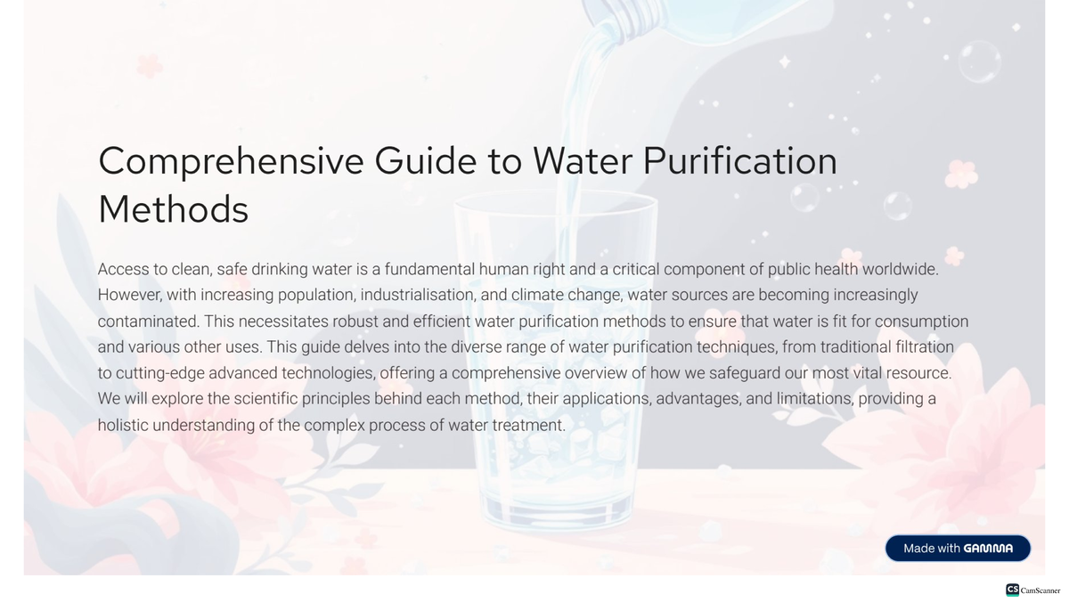 Comprehensive Overview of Water Purification Methods (GAMMA CS) - Studocu