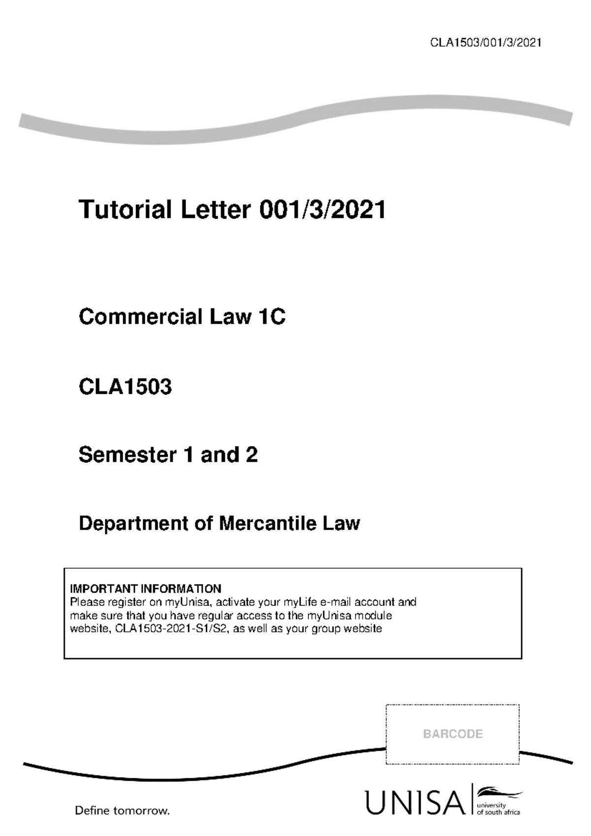 CLA1503 Tutorial Letter 001/2021: Essential Study Information ...