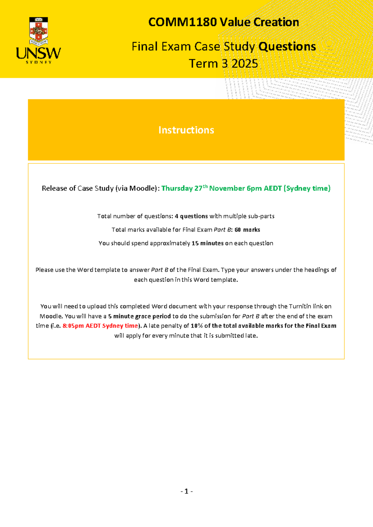 COMM1180 T3 2025 Final Exam Case Study Questions & Instructions - Studocu