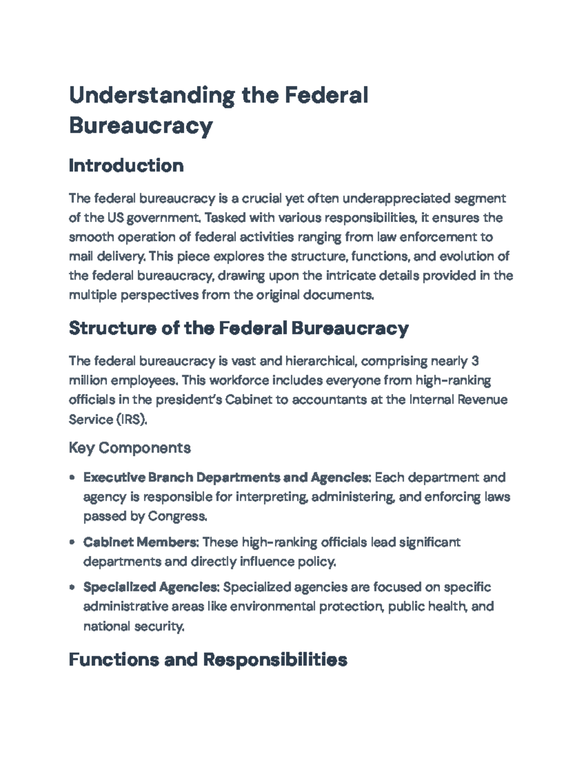 Understanding the Federal Bureaucracy: Structure & Functions Overview ...