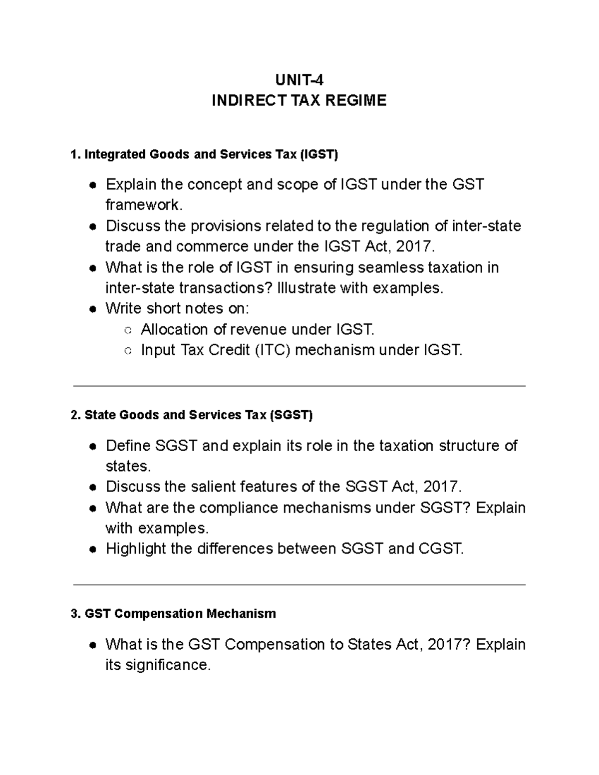 UNIT-4: Indirect Tax Regime Notes for GST Course - Studocu