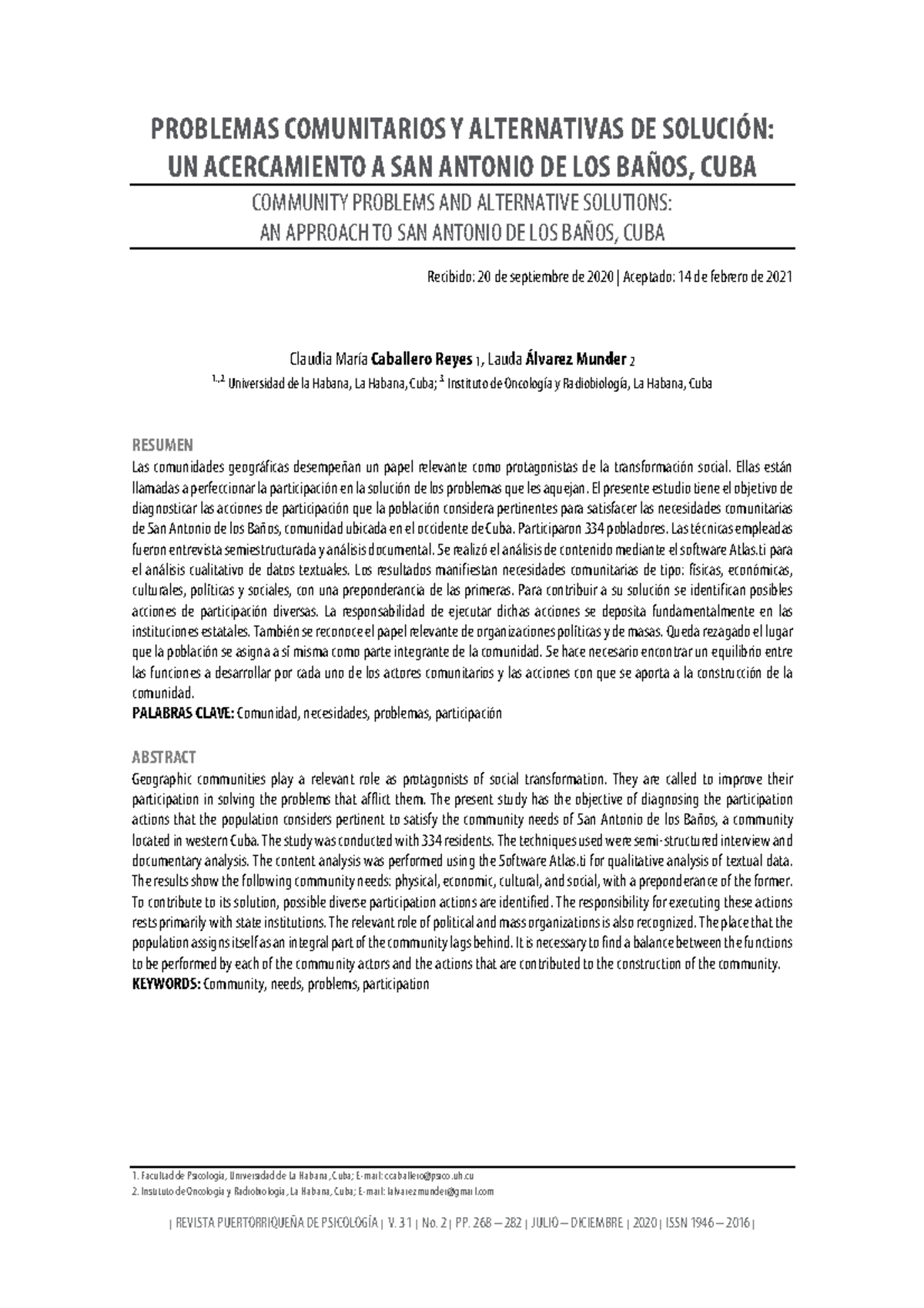 Problemas Comunitarios y Alternativas de Solución en SAB: Un Estudio ...