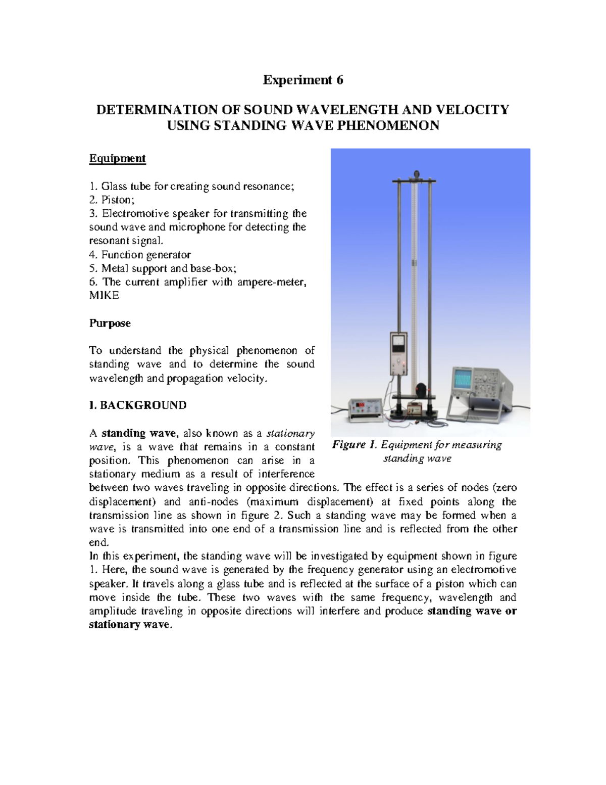 6-Standing wave - Experiment 6 DETERMINATION OF SOUND WAVELENGTH AND ...