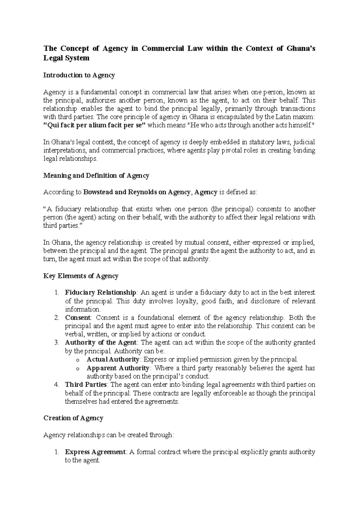 Agency in Commercial Law: Key Concepts and Legal Framework in Ghana ...