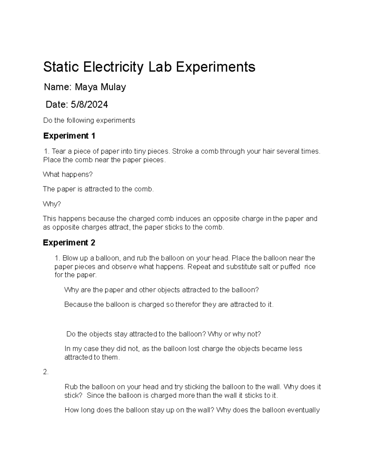 Static Electricity Lab Experiments: Understanding Charge Interactions ...