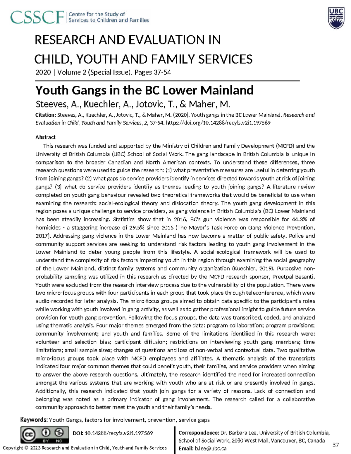 Youth Gangs in the BC Lower Mainland: Research Insights and Evaluation ...