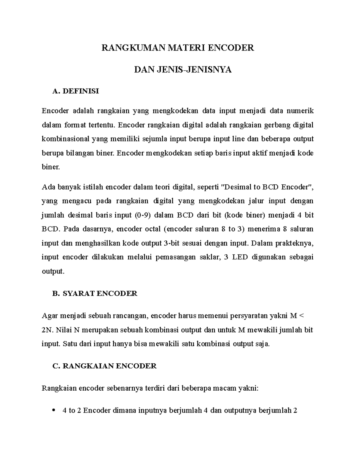 RANGKUMAN MATERI ENCODER DAN JENIS-JENISNYA UNTUK KULIAH TEKNIK - Studocu