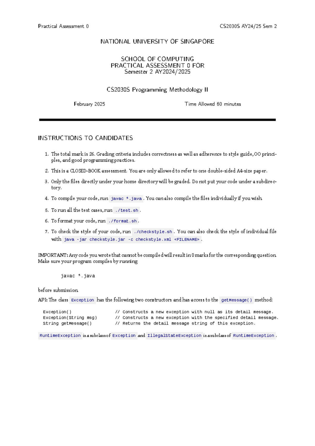 CS2030S Semester 2 AY2024 Practical Assessment 0 - Java Programming - Studocu