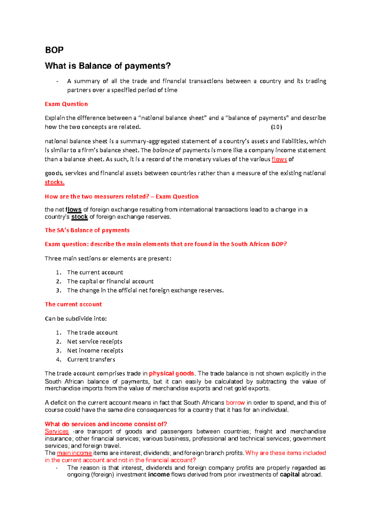 BOP Grade 12 - Comprehensive Notes on Balance of Payments - Studocu