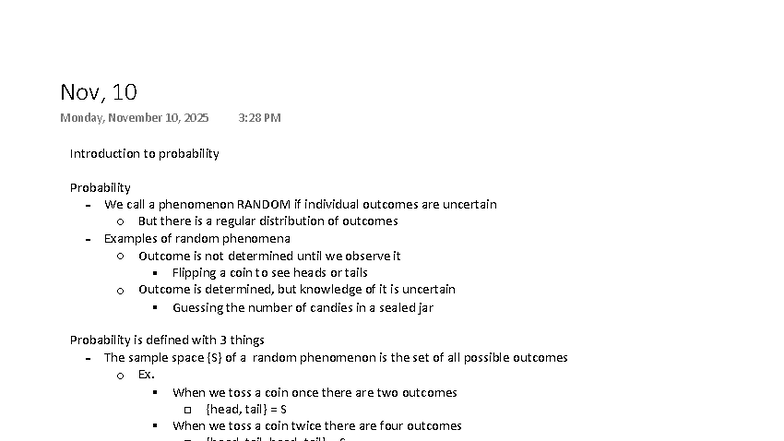 Probability Lecture Notes - Nov 10, 2025 - Studocu