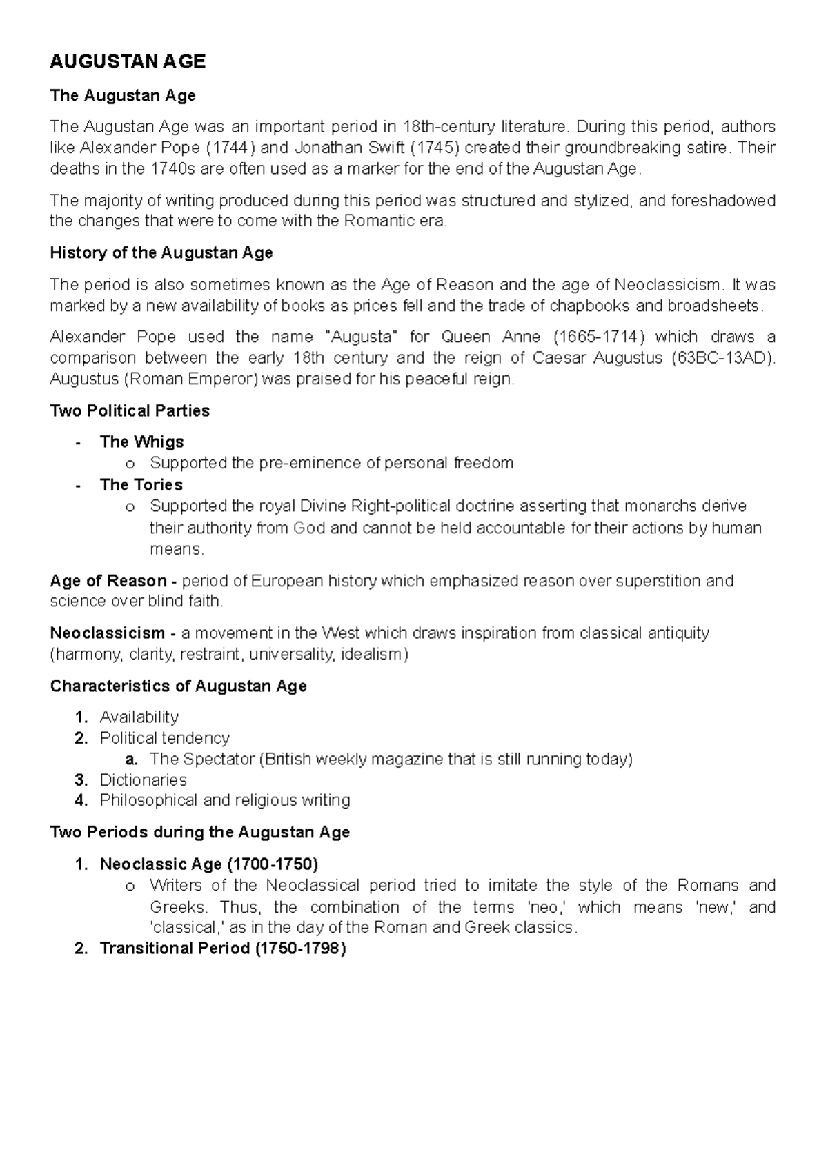 Augustan Age handouts - AUGUSTAN AGE The Augustan Age The Augustan Age ...