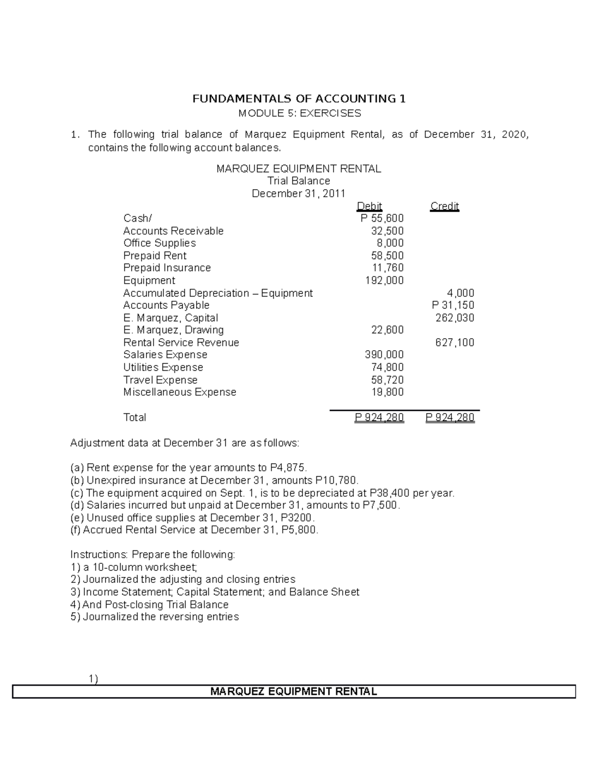 Fundamentals of Accounting 1: Module 5 Exercises and Solutions - Studocu