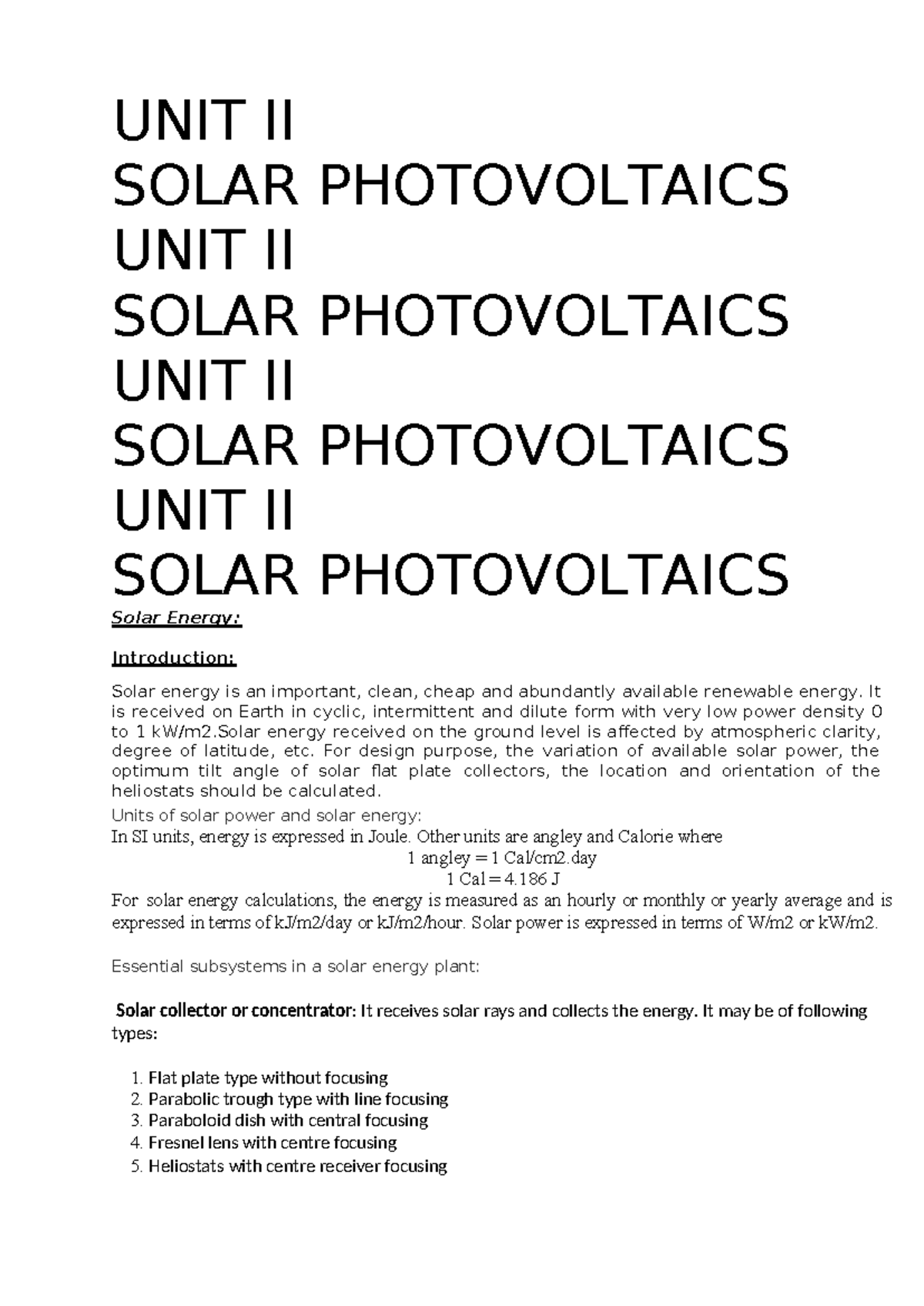 UNIT II - SOLAR PHOTOVOLTAICS: Comprehensive Study Notes - Studocu