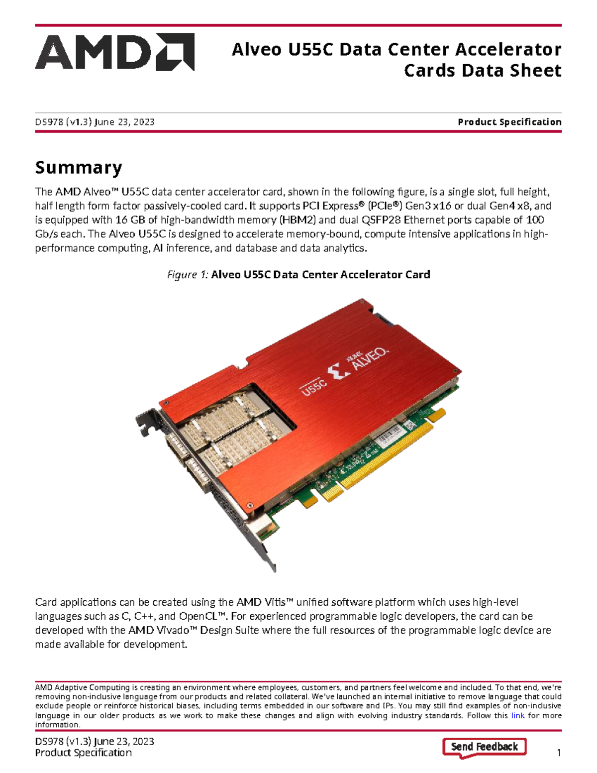 Alveo U55C Data Center Accelerator Cards Data Sheet DS978 (v1.3) - Studocu