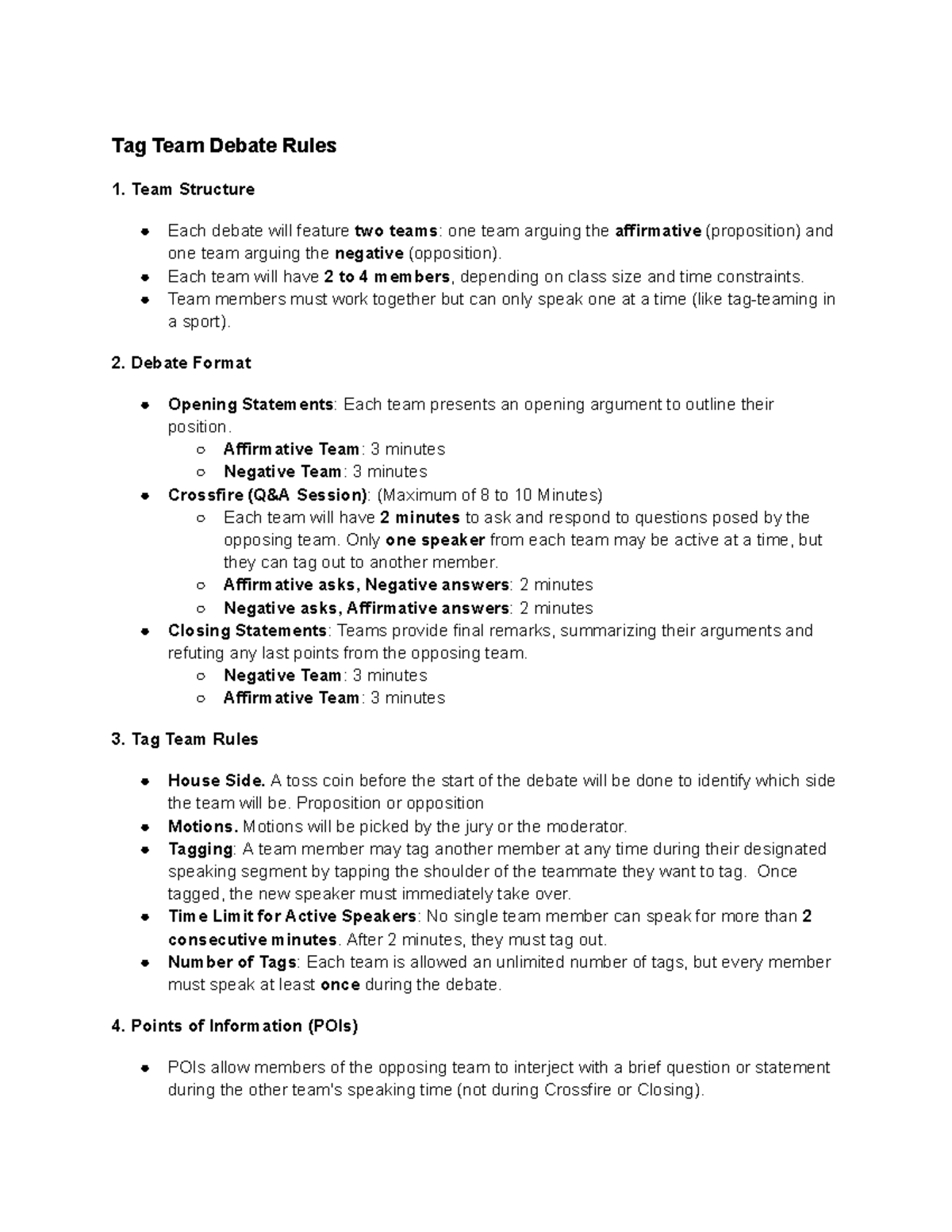 UTS Tag Team Debate Rules & Criteria for Class Participation - Studocu