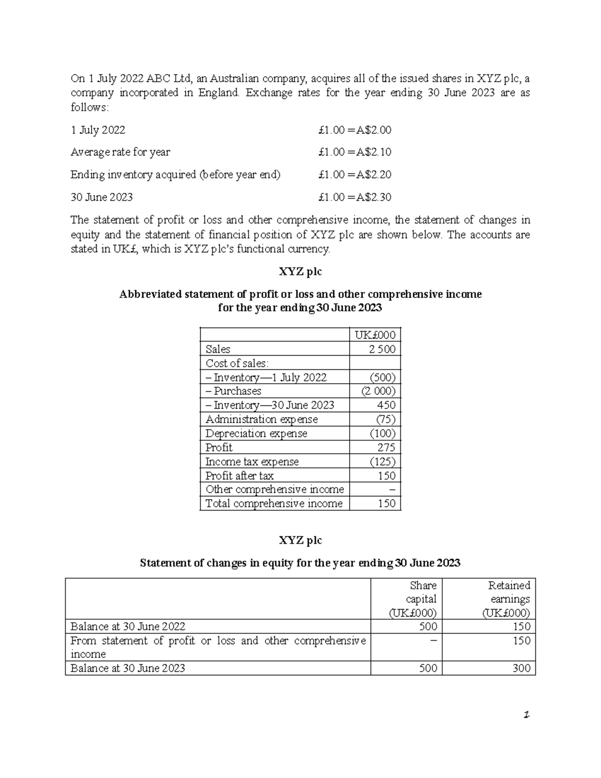 Case Study: Financial Translation of XYZ plc for ABC Ltd (ACCT101 ...