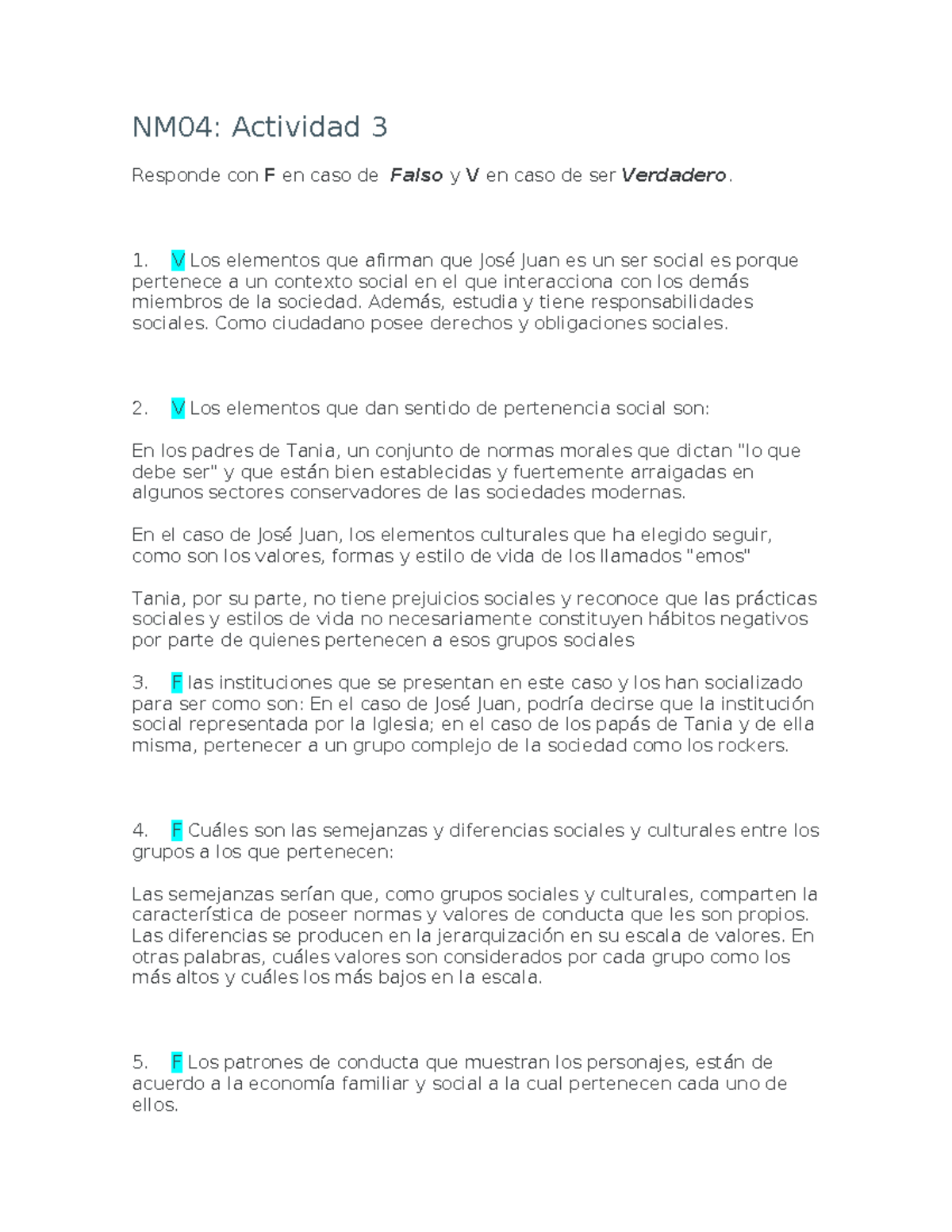 NM04: Actividad 3 - Respuestas Verdadero o Falso sobre Socialización ...