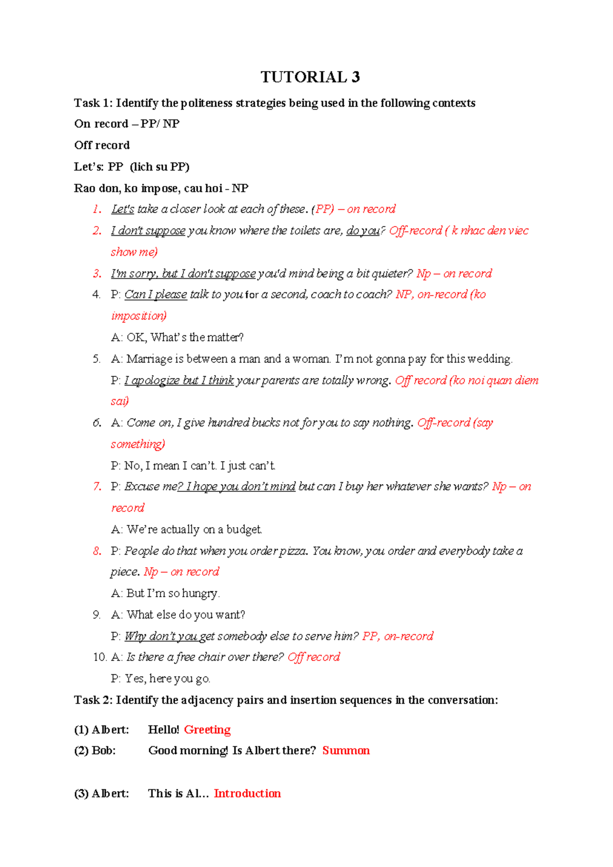 2024 Tutorial 3 - fgbddzf - TUTORIAL 3 Task 1: Identify the politeness ...