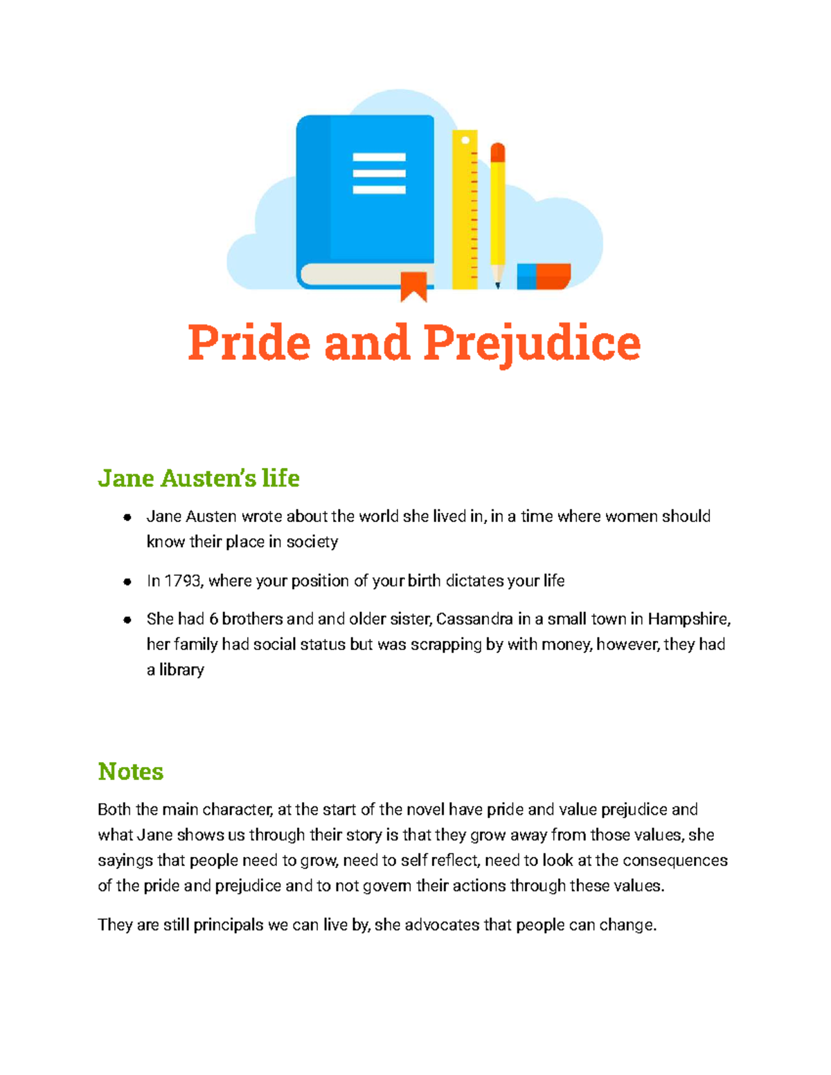 Pride and Prejudice (ENG 101) Essay Notes on Character Transformation ...