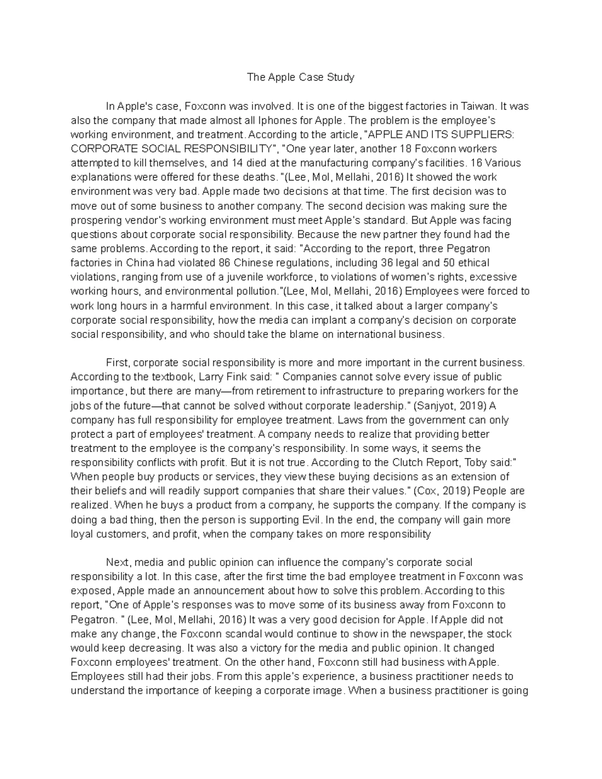 INT 220 6-2 Case Study: Apple and CSR in Global Supply Chain - Studocu