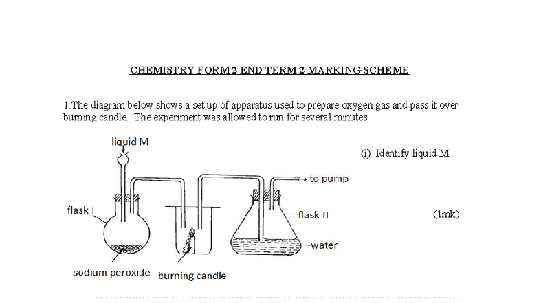 Chemistry FORM 2 End Term 2 Questions and Test - Studocu