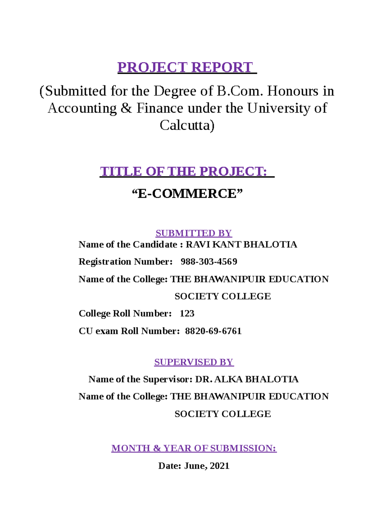 B.Com. (Hons) Project Report: E-Commerce Analysis & Insights - Studocu